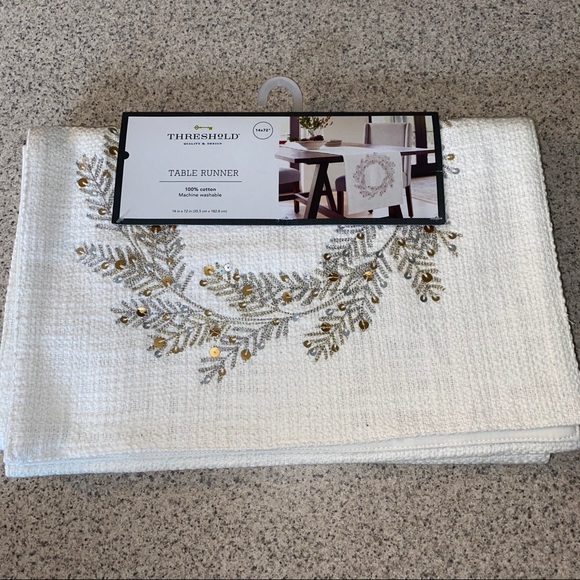 Threshold | Dining | Threshold Metallic Wreath Christmas Table Runner ...